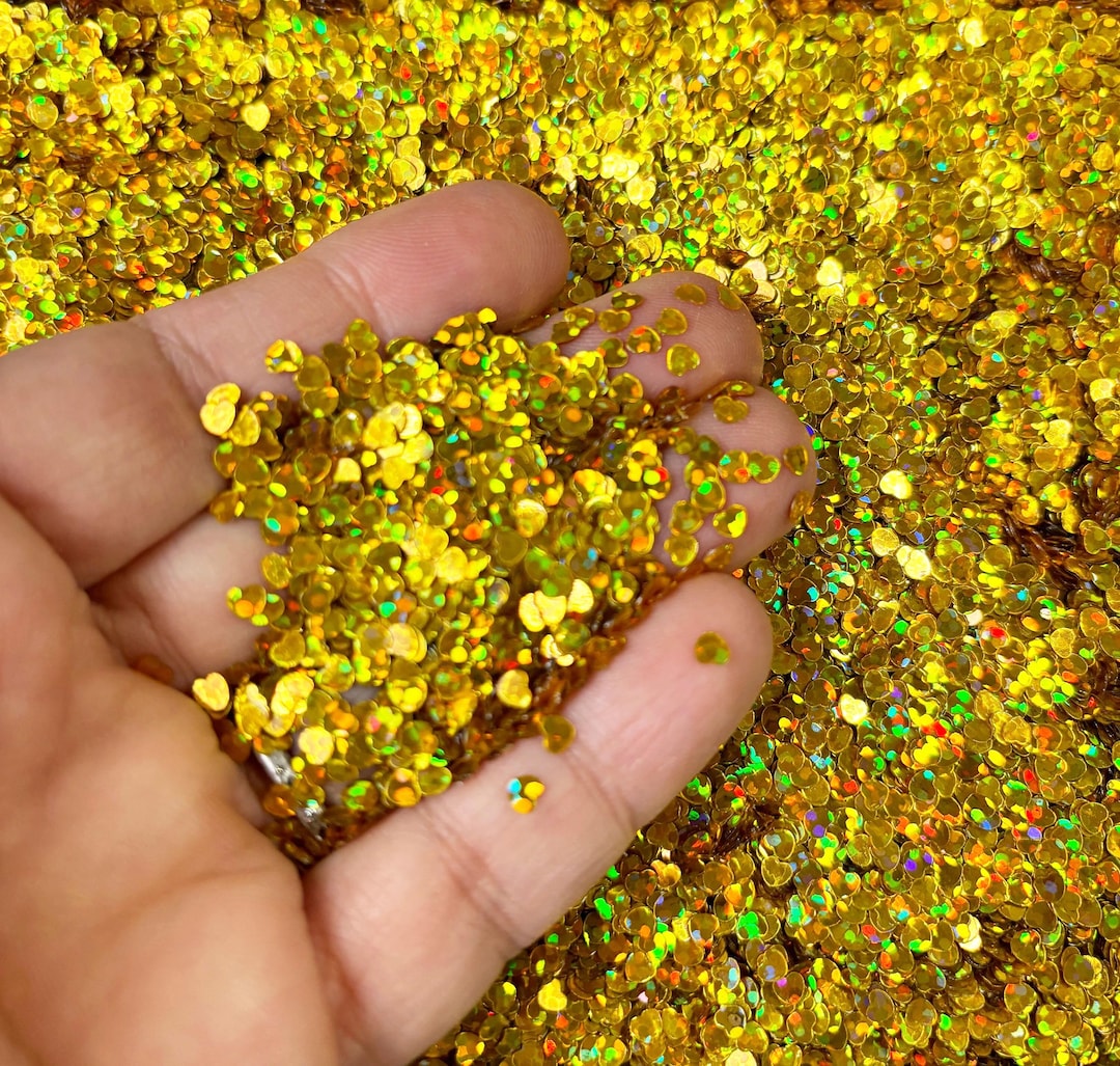 Gold Hologram Golden Solid 3mm Holo Heart Glitter, Holographic Resin ...