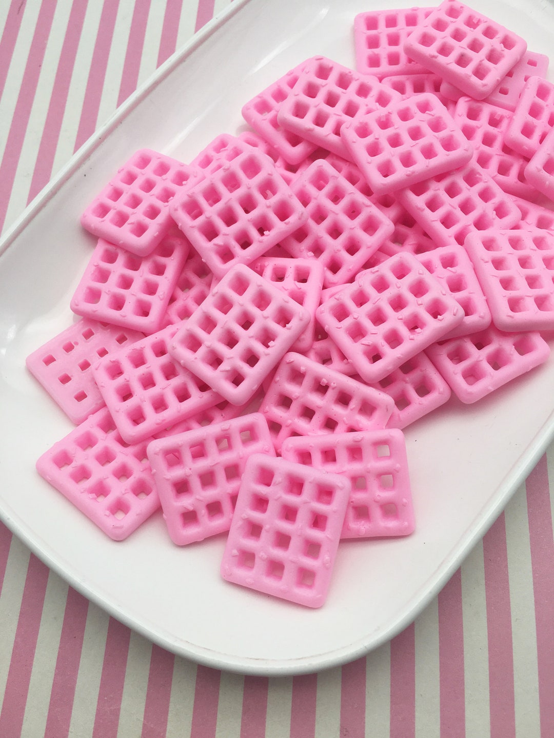 6 Miniature Pink Flatbacked Resin Waffle Biscuit Cookie Breakfast ...