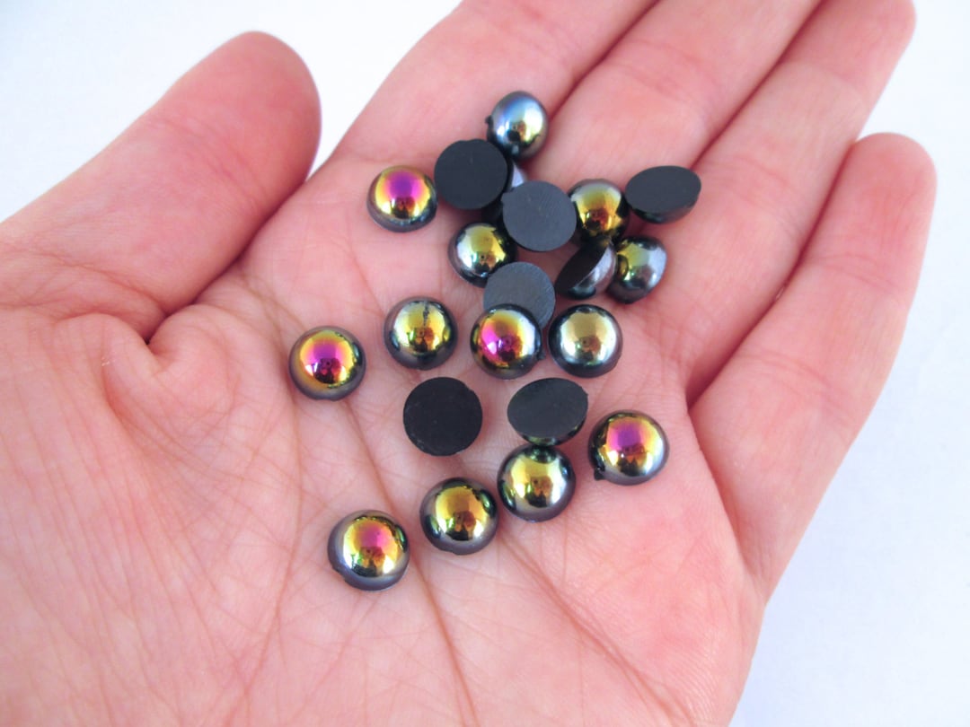 100 Black Round Flatbacked Resin 8mm Ab Pearl Cabochons, Flat Backed ...