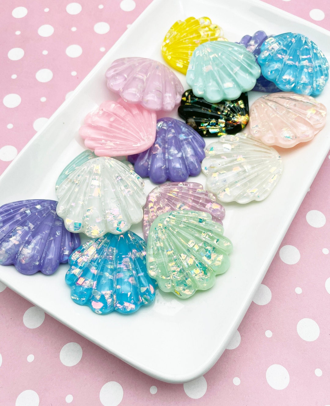 4 Huge Assorted Foil Glitter Seashell Cabochons, Glitter Seashells 735 ...