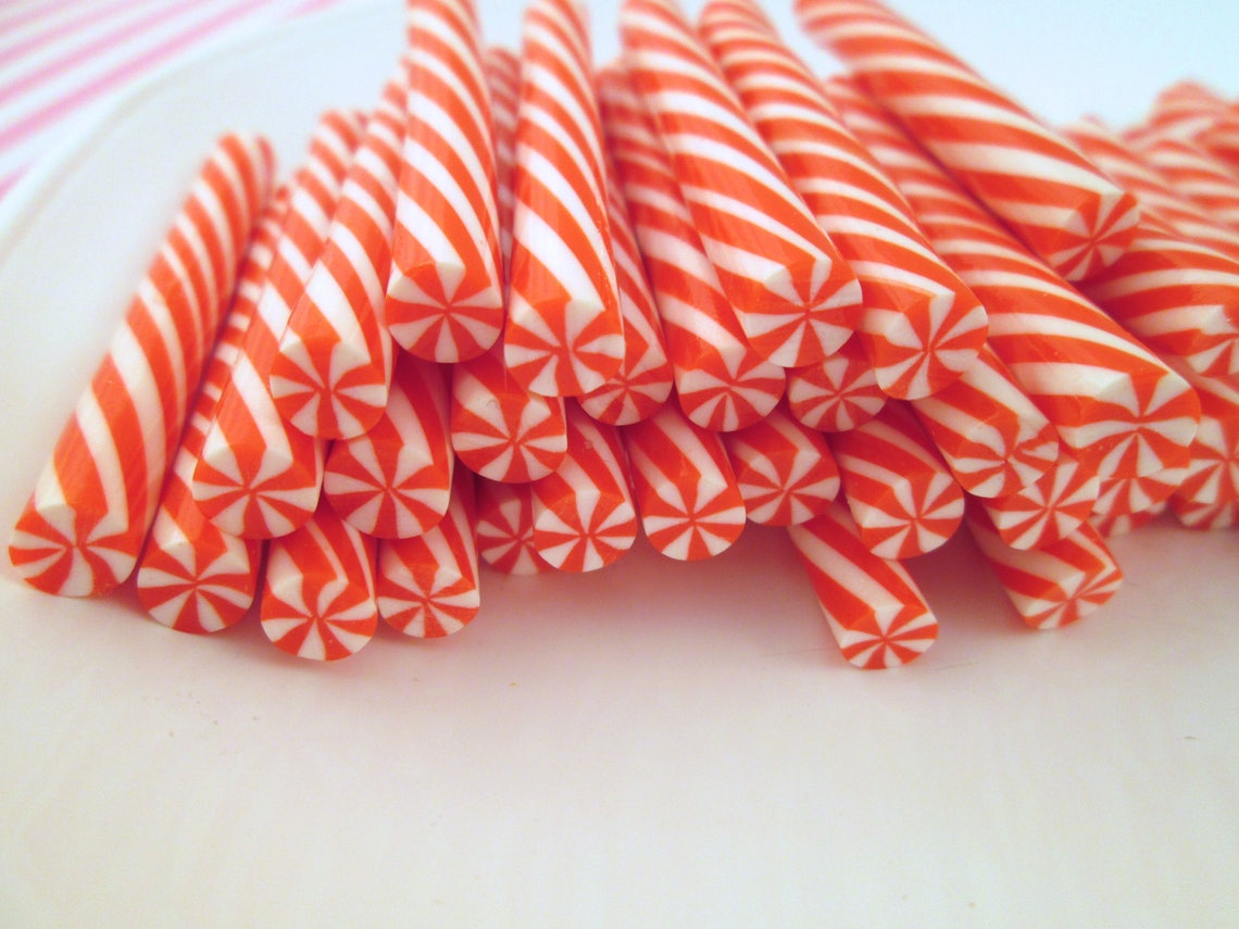 4 Huge Polymer Clay Red Peppermint Swirl Christmas Candy Cane Sticks ...