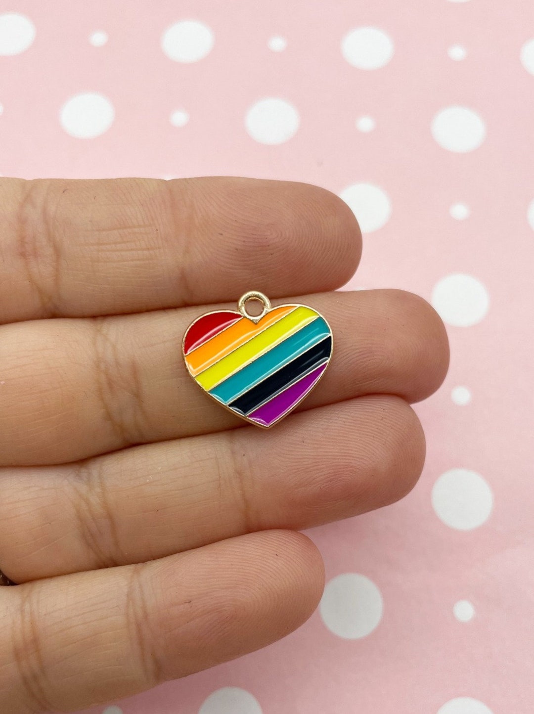 4 Rainbow Pride Day Heart Enamel Charms, 18mm Gold Plated Enamel Heart ...
