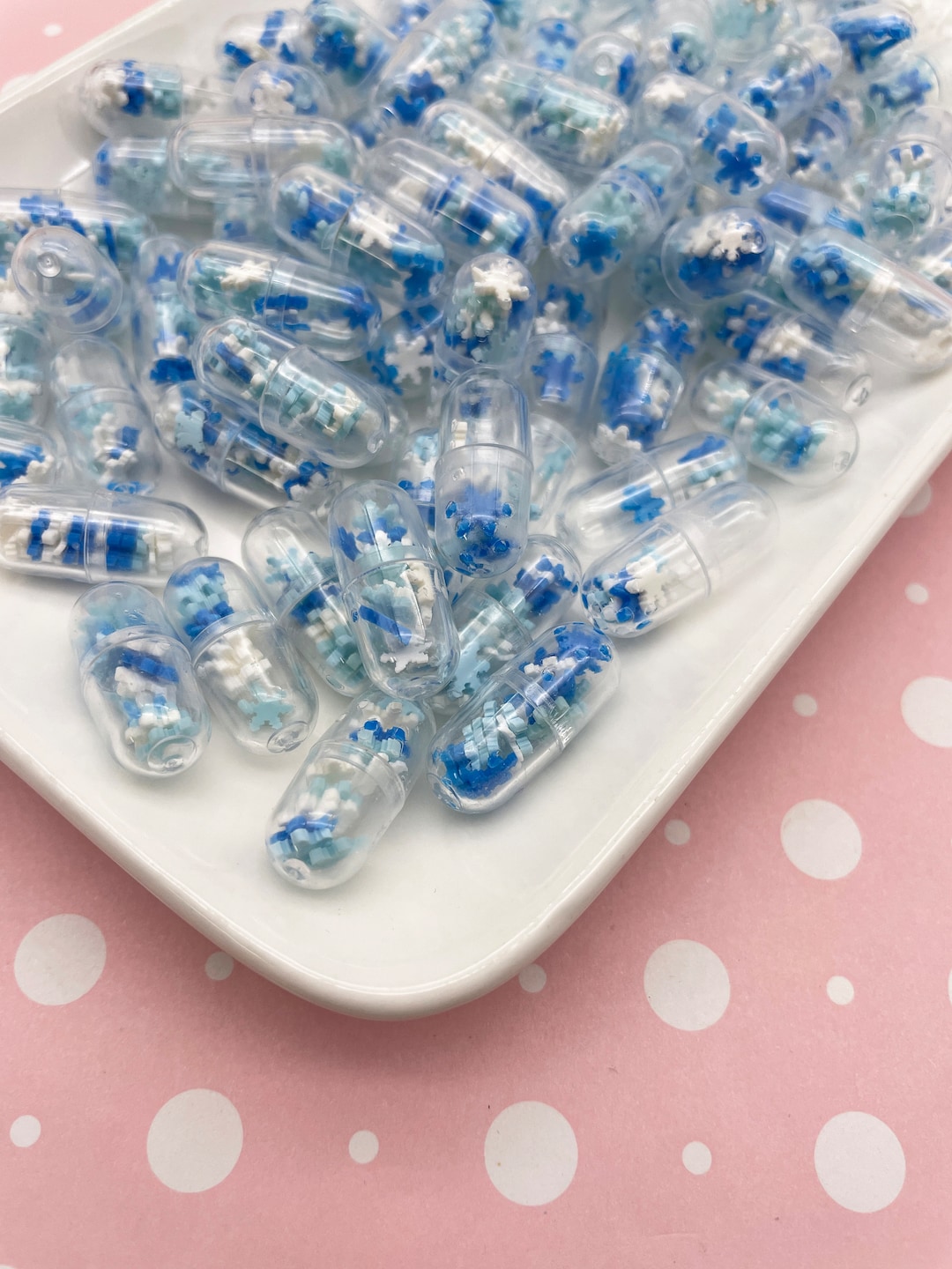 10 Sprinkle Filled Blue and White Snowflake Xmas Christmas Clear ...