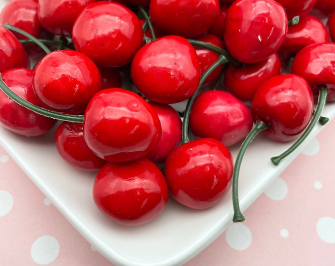 Ten 3D B Grade Large Life-size Cherry Cabochons, Foam Filled Cherries ...