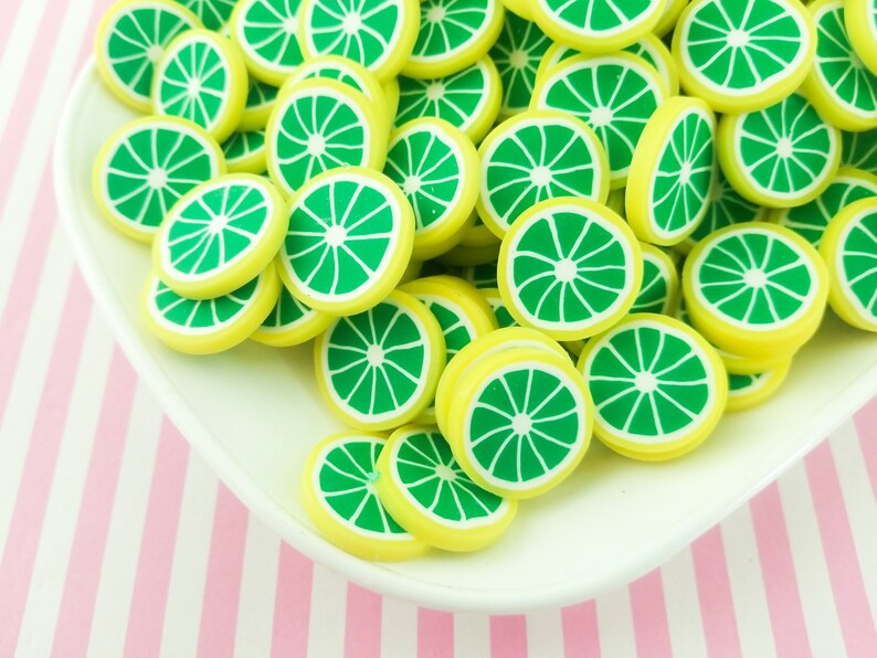 10 Large Polymer Clay Atomic Lime Fruit Slices Faux Fruit - Etsy