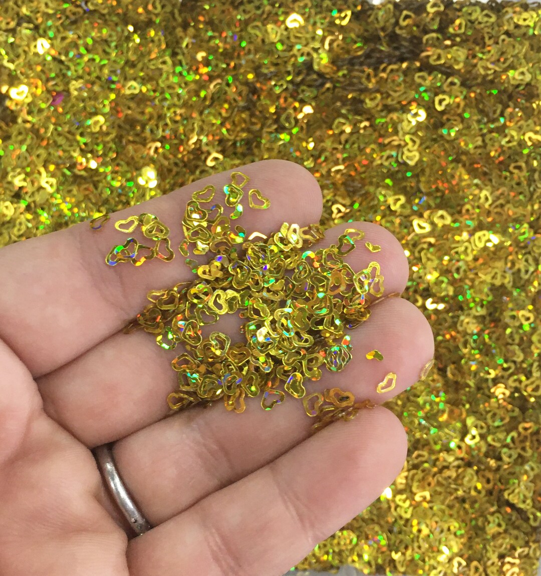 Gold Holographic 4mm Hollow Floating Heart Glitter, Holo Heart Glitter ...