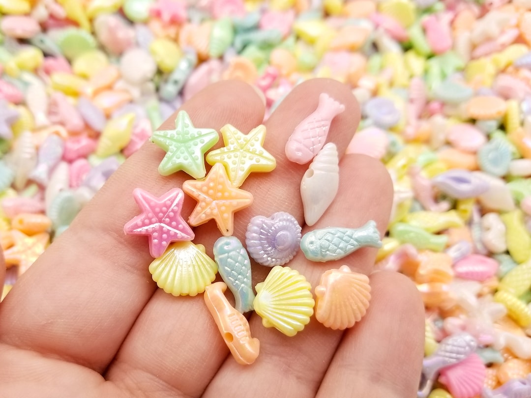 50 Pieces Iridescent AB Assorted Pastel Seashell Beads Beach Themed ...