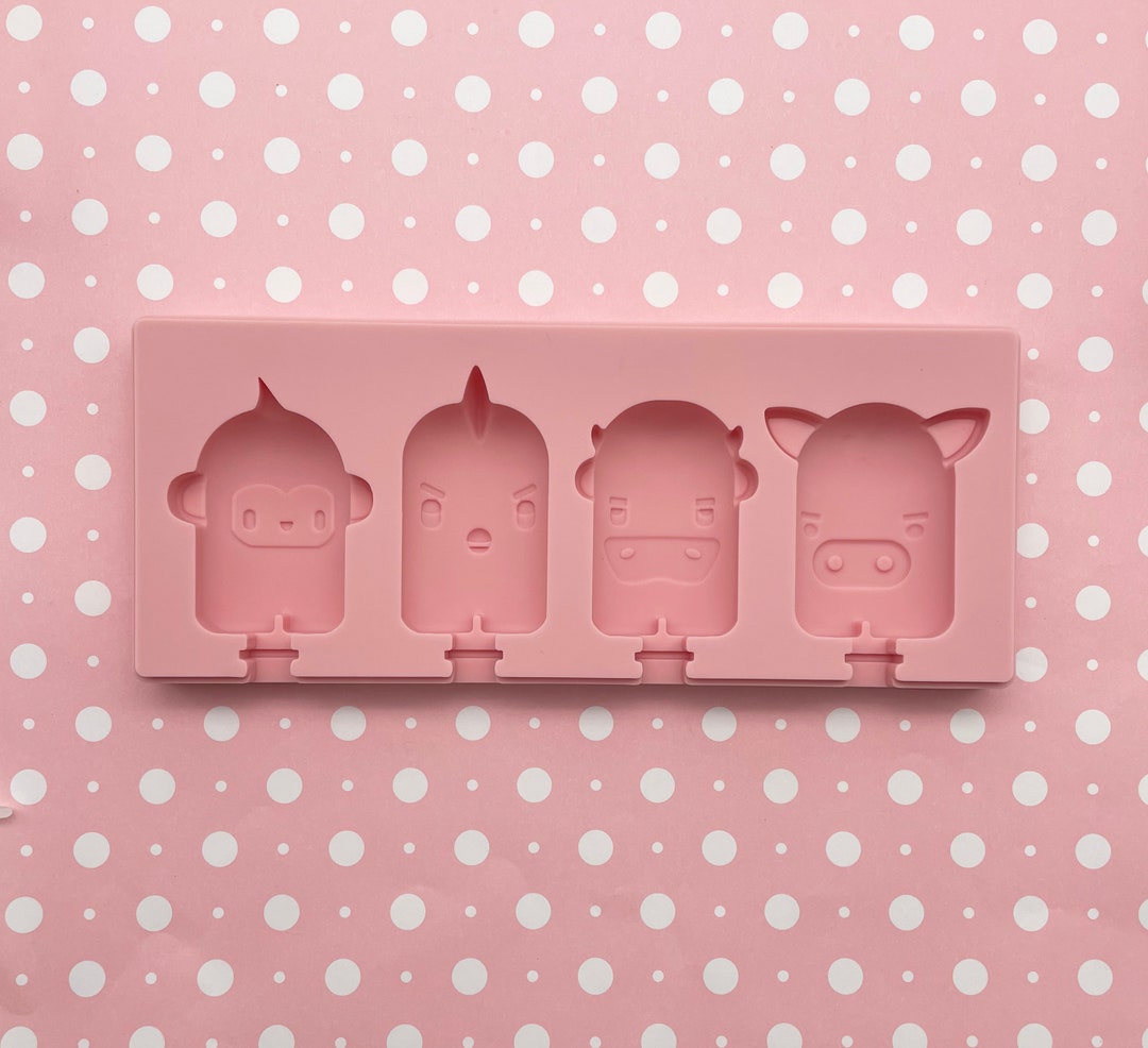 Silicone Pig, Cow, Chicken, Monkey Ic Pop Popsicle Mold With 4 Reusable ...