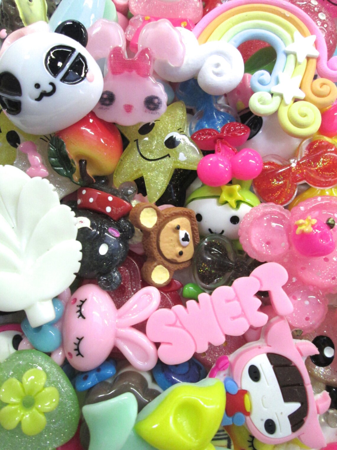 100pc Assorted Mix of Kawaii Flatbacked Resin Cabochon Cuteness, Flat ...