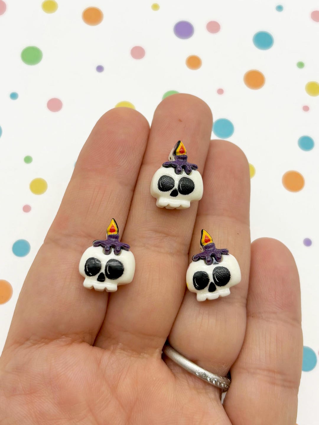 10 Small Flatbacked Resin Spooky Skull Candelabra Cabochons, 16mm Flat ...