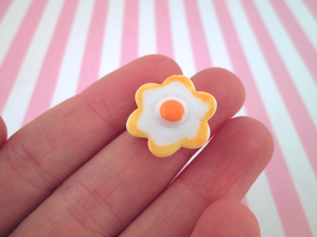 6 Fried Egg Flatbacked 20mm Resin Cabochons, Cute Flat Backed Acrylic ...