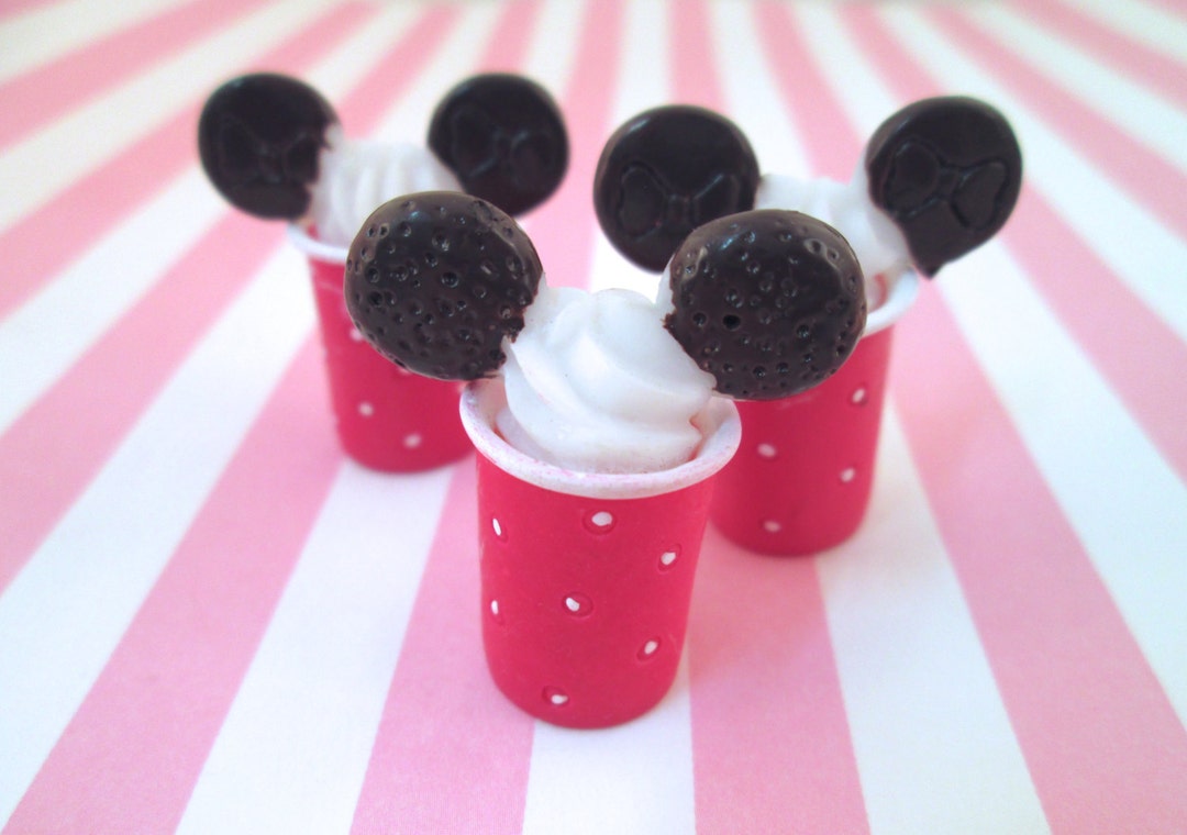 3 Mouse Ear Resin Flat Bottom Frappuccino Cup Cabochons, Cute Mouse Ear ...