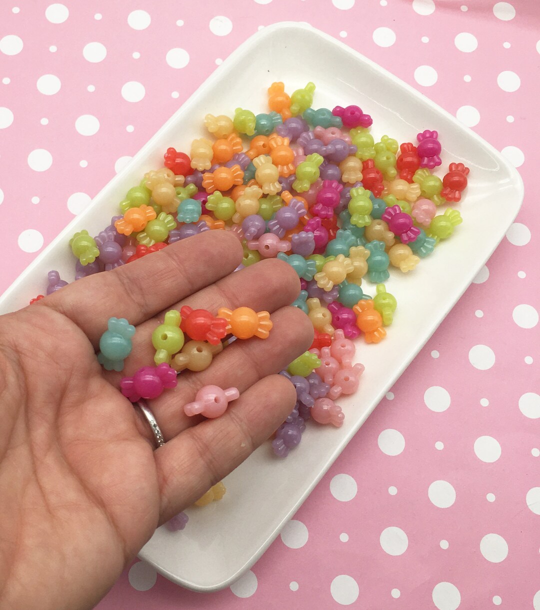 25 Assorted Jelly Acrylic Plastic Candy Beads, Taffy Beads, Non Edible ...