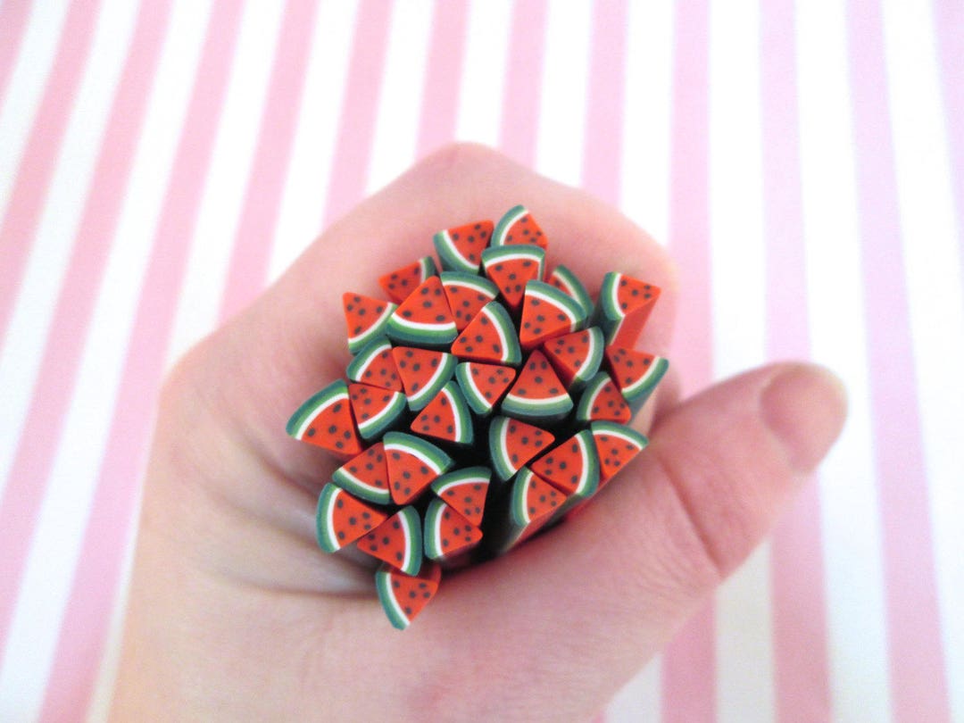 10 Watermelon Polymer Clay Canes Fruit Slices, Fimo Nail Craft Supply ...