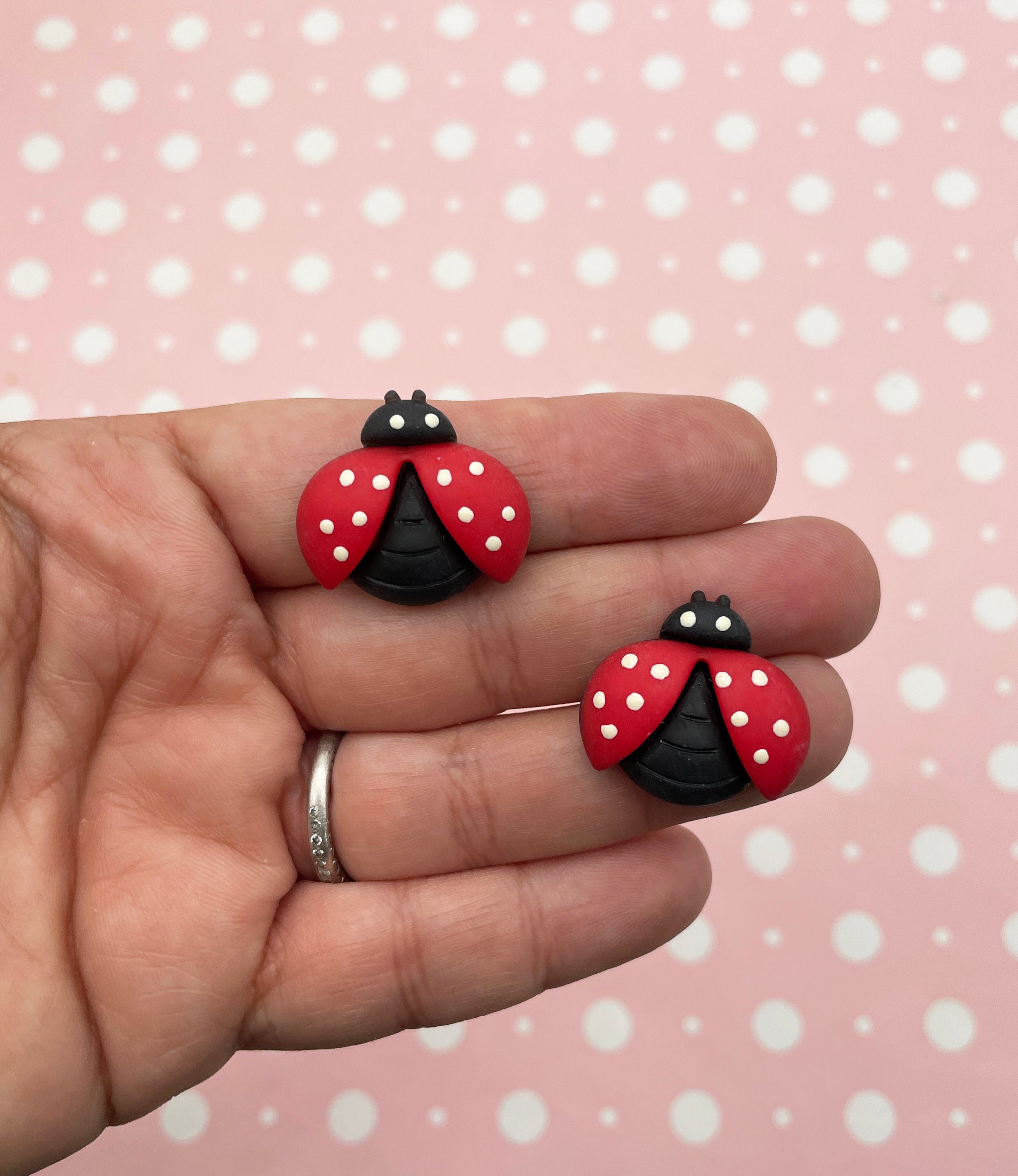 Three Cute Black and Red Flatbacked Resin Ladybug Cabochons, Flat ...