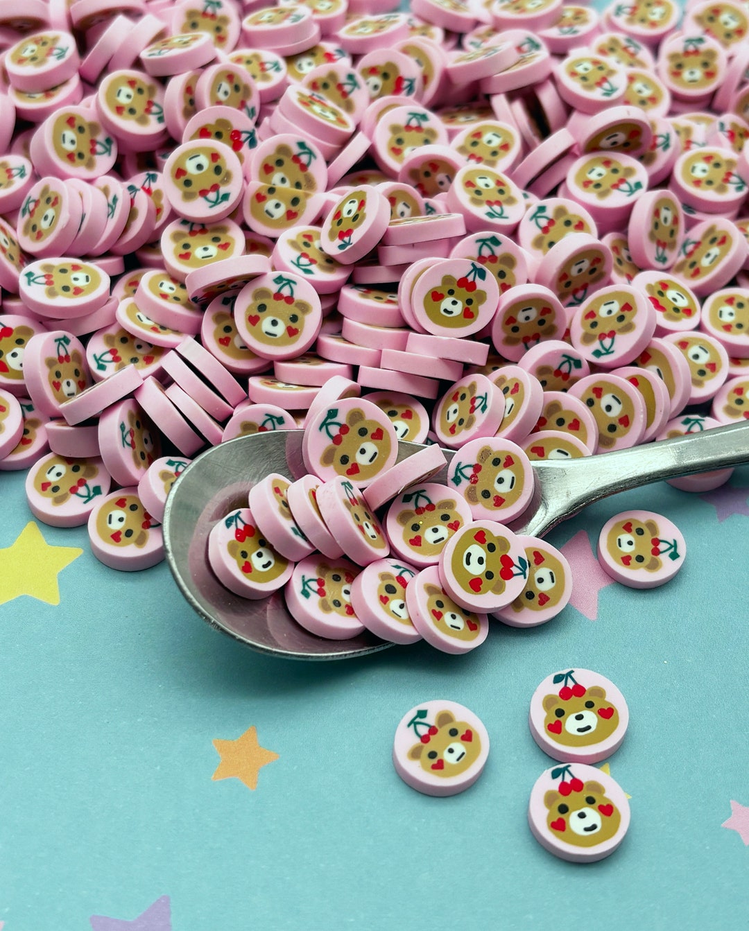 Larger Thick Cut Pink Cherry Teddy Bear Polymer Clay Sprinkles, NON ...