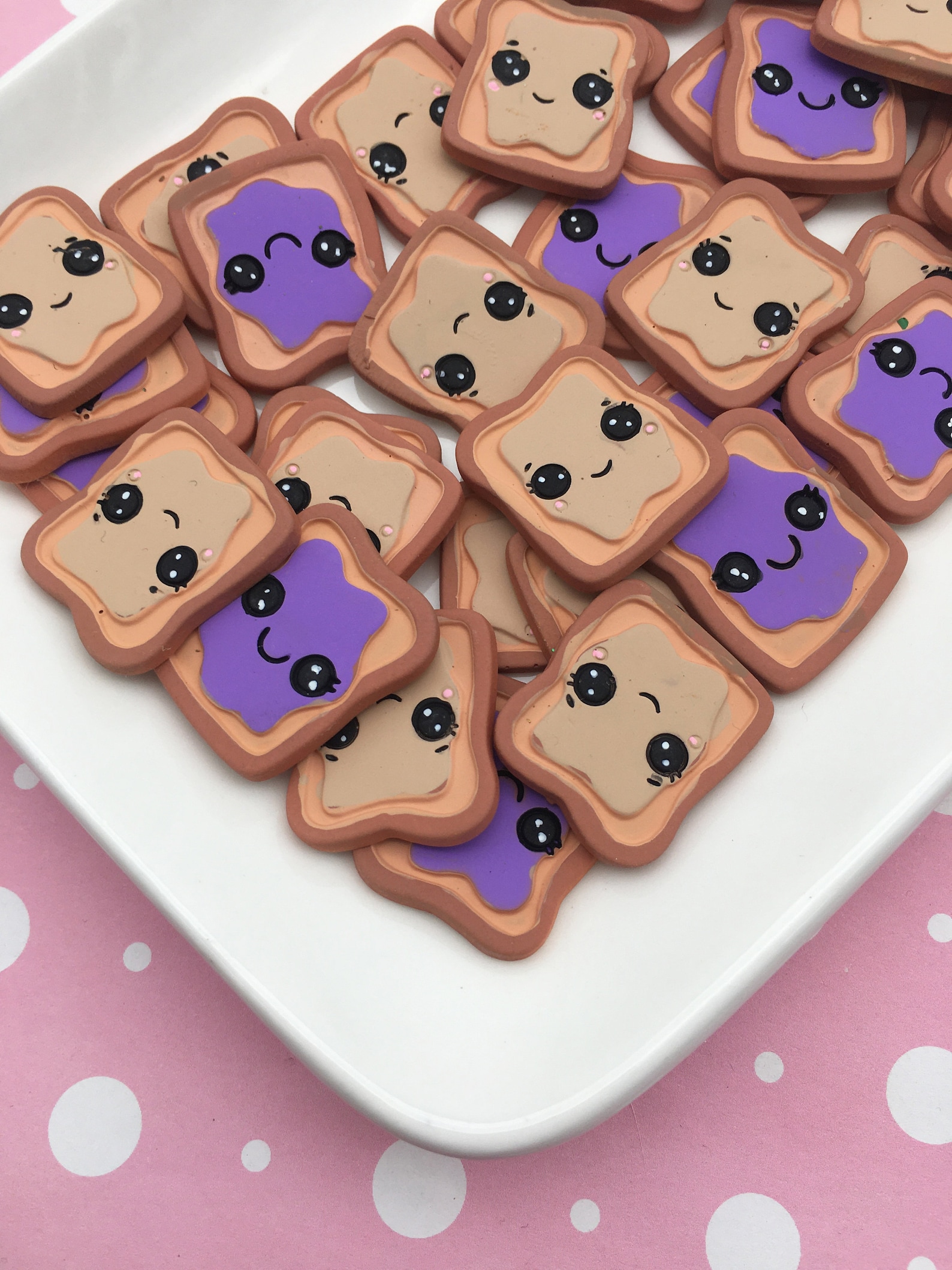 4 Cute Smiley Peanut Butter and Jelly Jam Toast Cabochons Cute Bread ...
