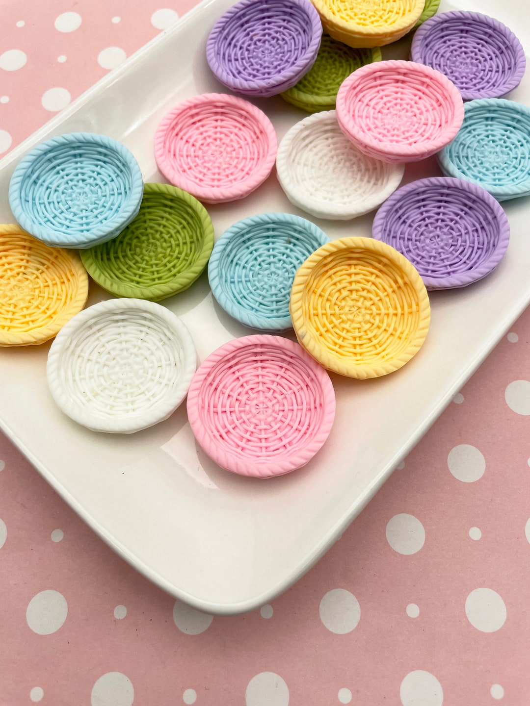 5 Pastel Plastic Miniature Dollhouse Basket Tray for Cabochons for ...