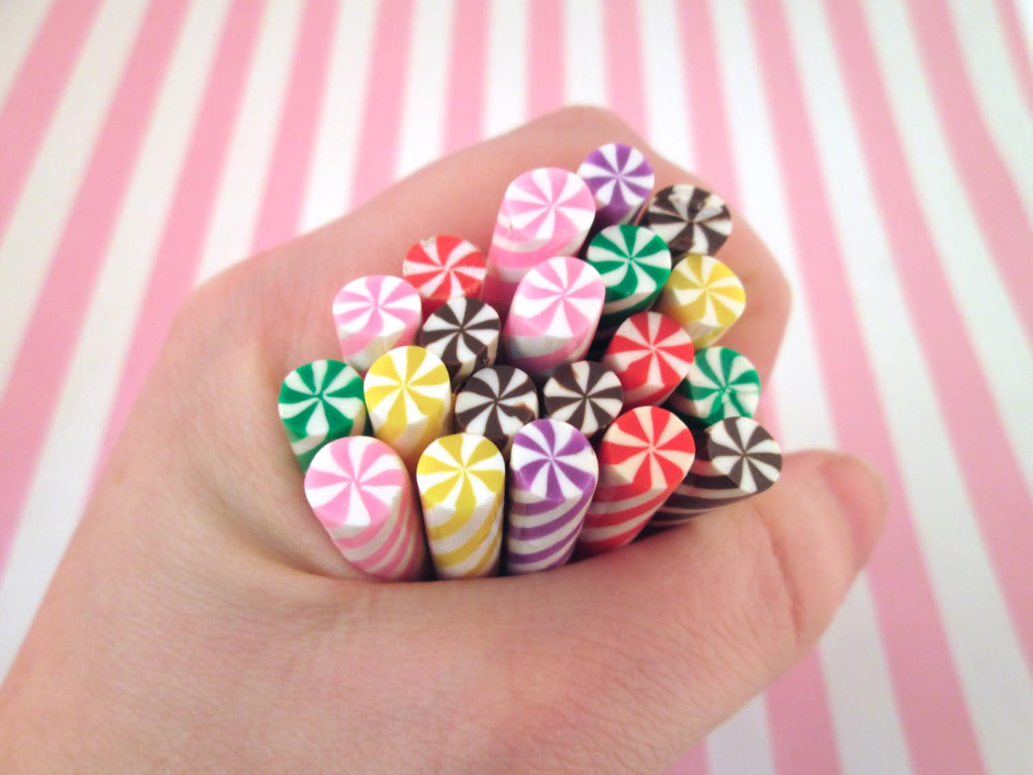 6 Polymer Clay Peppermint Swirl Candy Cane Sticks, Cute Fake Mint ...