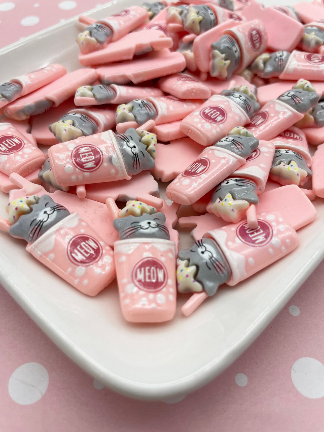 6 Kitty Cat Cute Animal Milkshake Drink Cabochons, Sweet Decoden ...