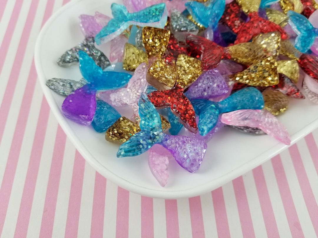 5 Small 35mm Assorted Glitter Flat Backed Resin Mermaid Cabochons ...