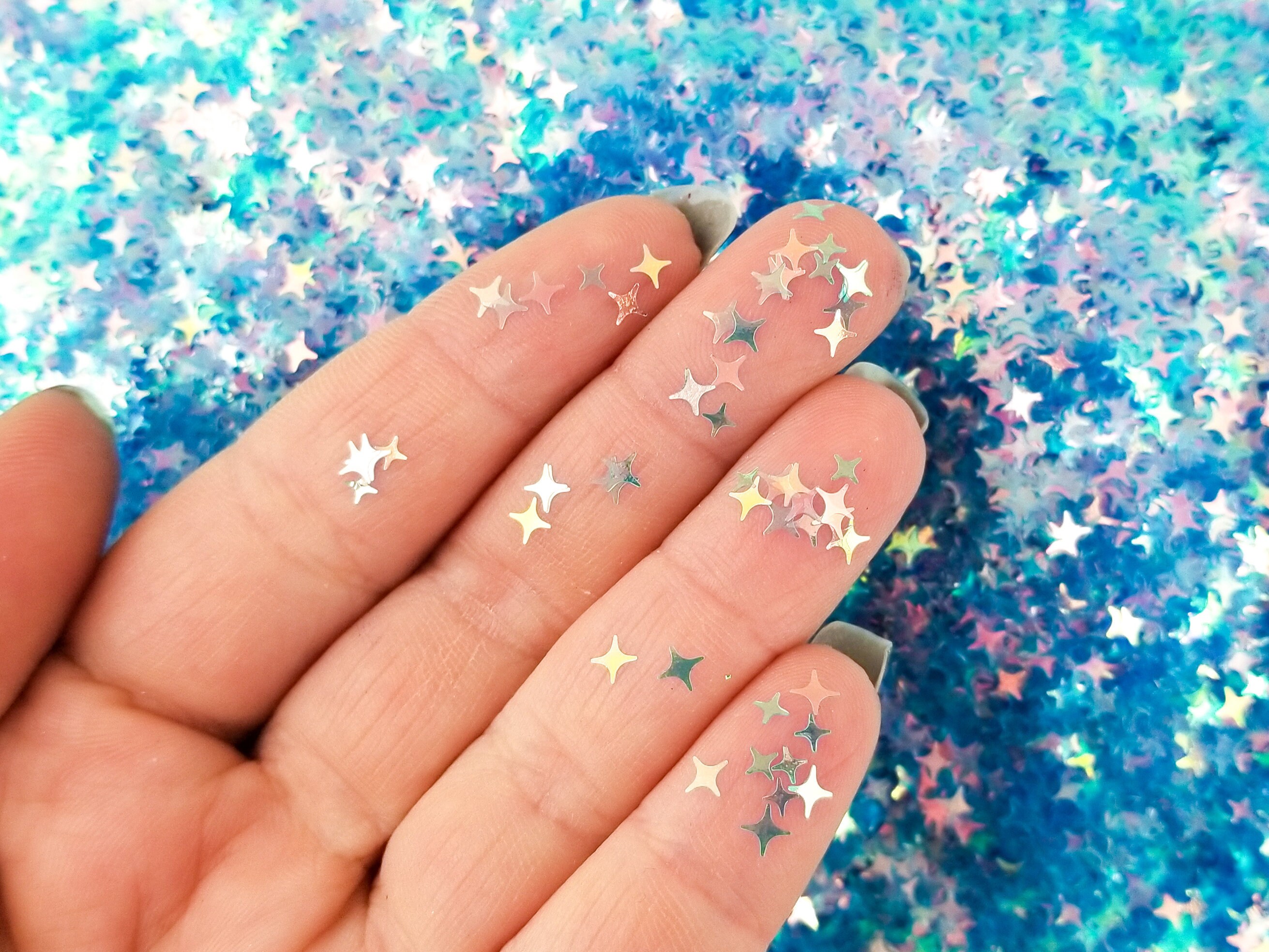Clear Blue Iridescent Shift 4 Point Star Glitter Confetti | Etsy