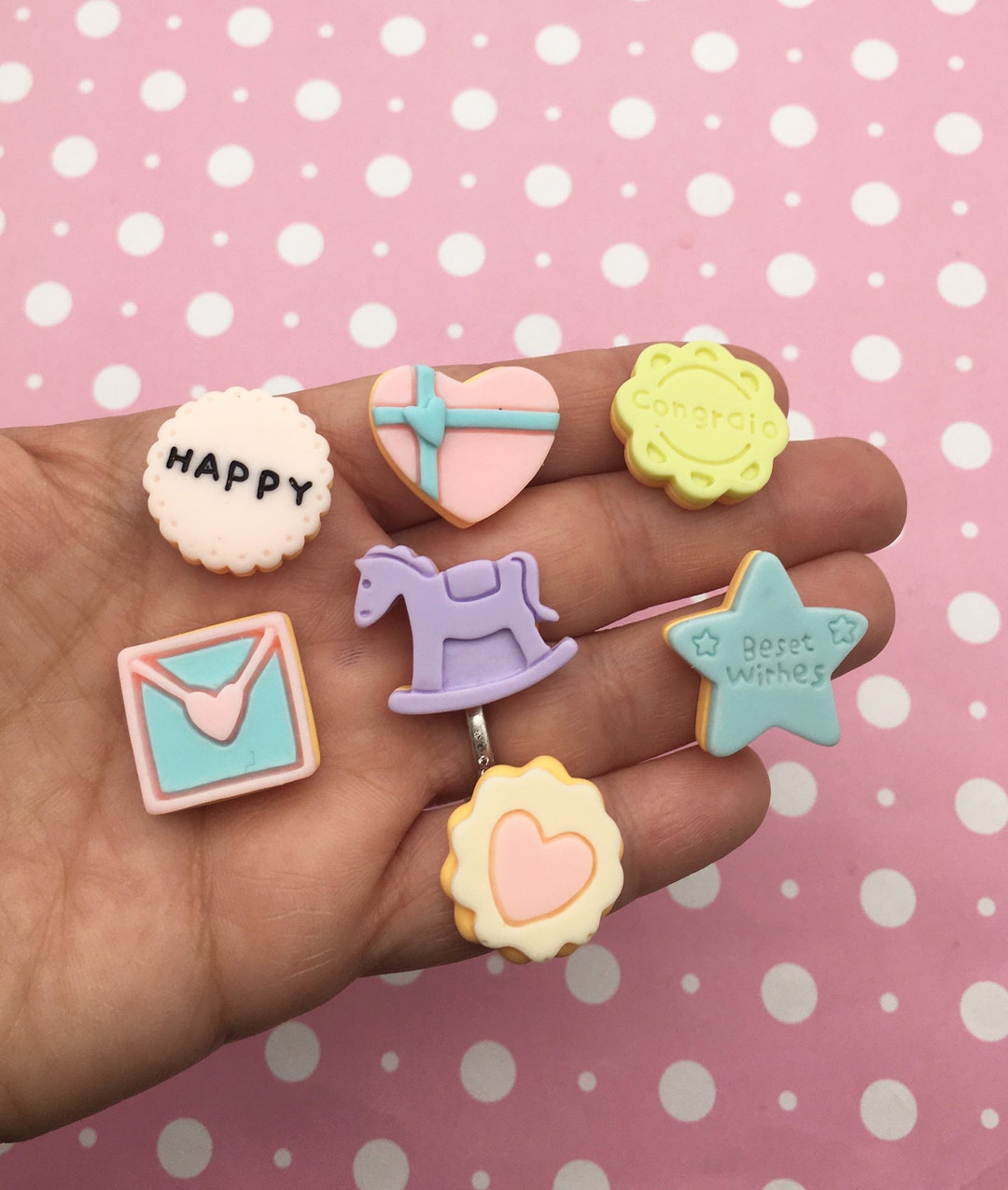 5 Cute Miniature Flatbacked Resin Pastel Cookie Biscuit Cabochons, Flat ...