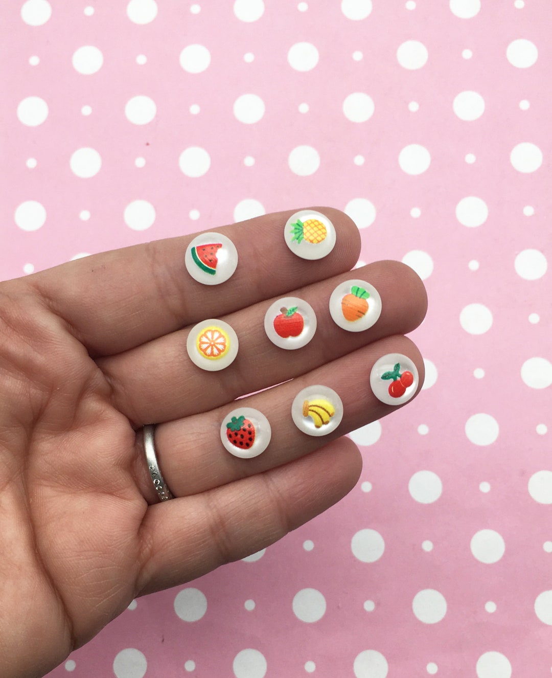 20 Small 10mm Round Flatbacked Resin Fruit and Vegetable Cabochons ...