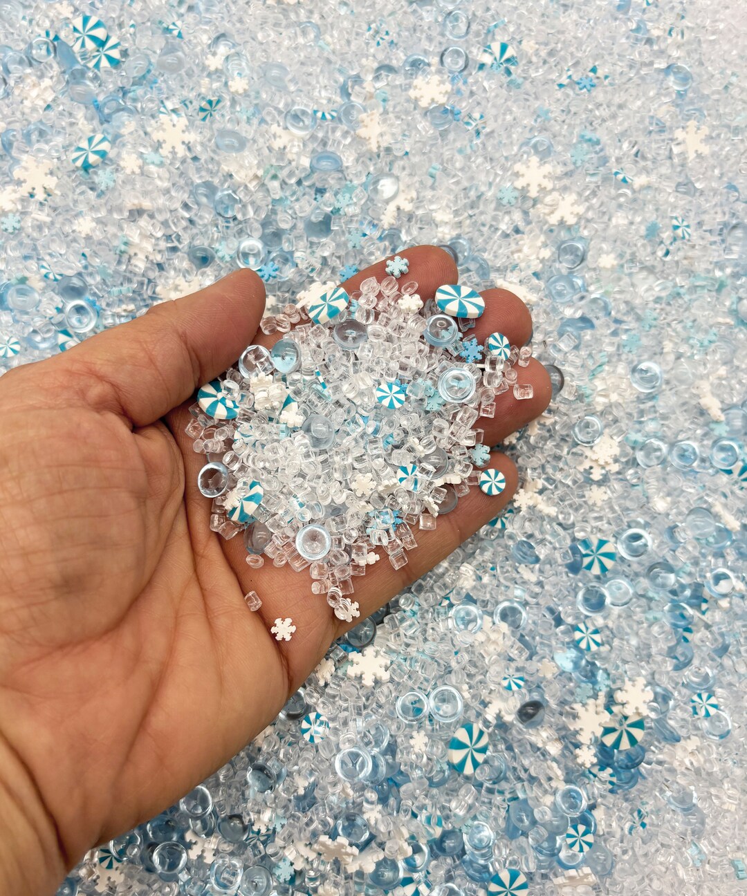 100 Grams Blue Christmas, NON EDIBLE Winter Snowflake and Peppermint ...
