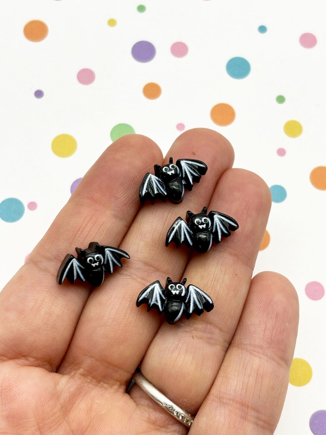 10 Small Flatbacked Resin Black Bat Cabochons, Cute Halloween Flat ...