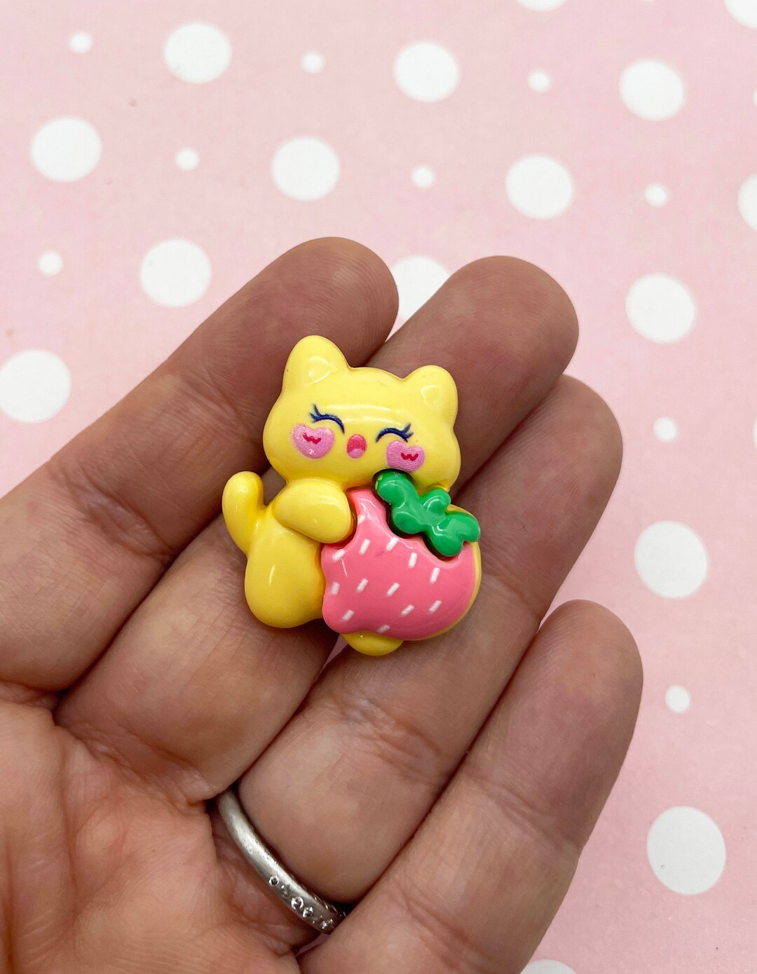 5 Cute Kawaii Yellow Kitty Cat Cartoon Character Cabochons, Great for ...