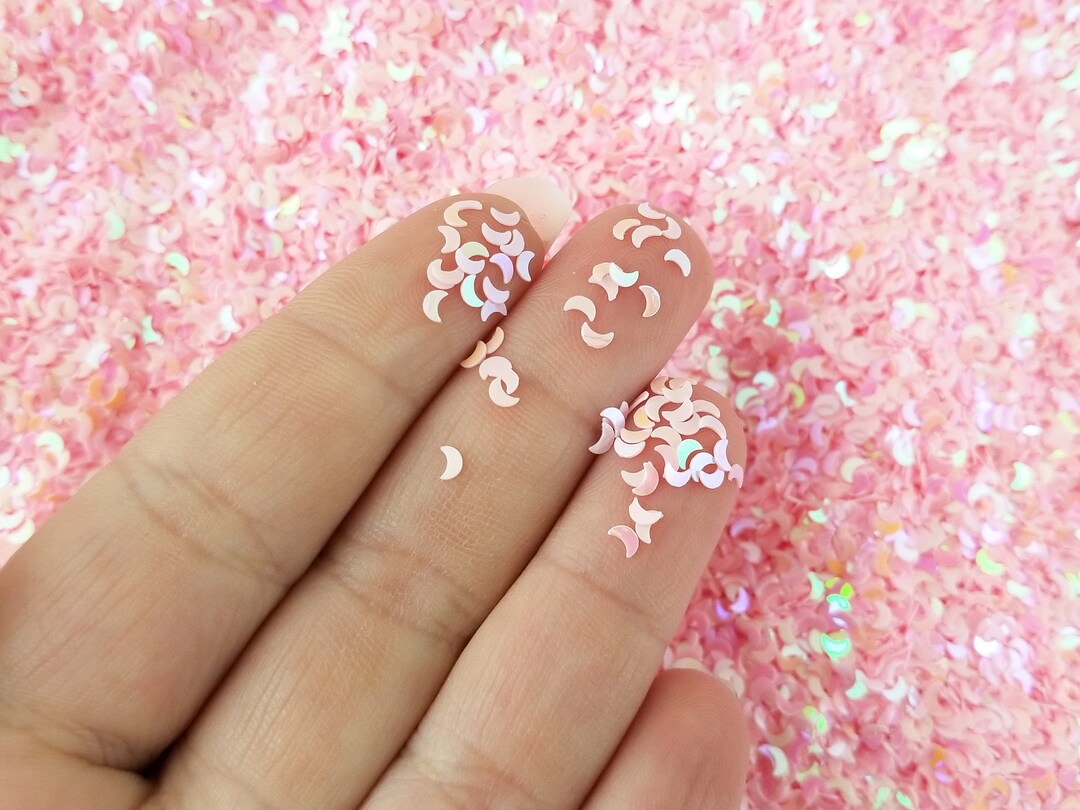 Pastel Pink 4mm Iridescent Shift Moon Glitter, Half Crescent Moon Table ...
