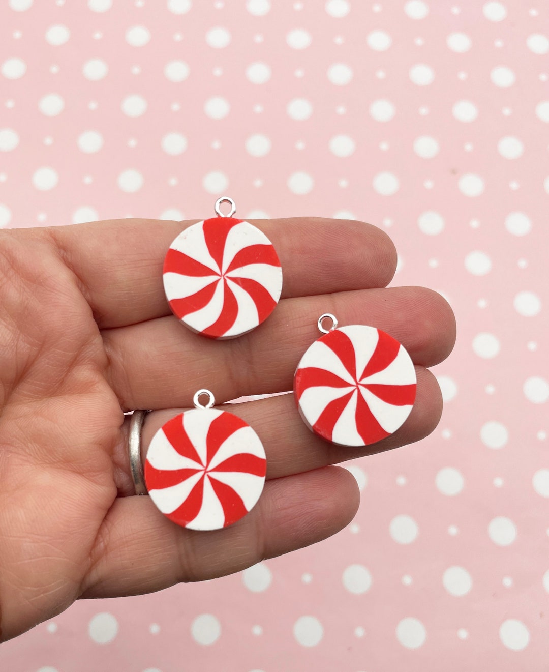 6 Large Red Starlight Mint Candy Charm Pendants, Polymer Clay Mint ...