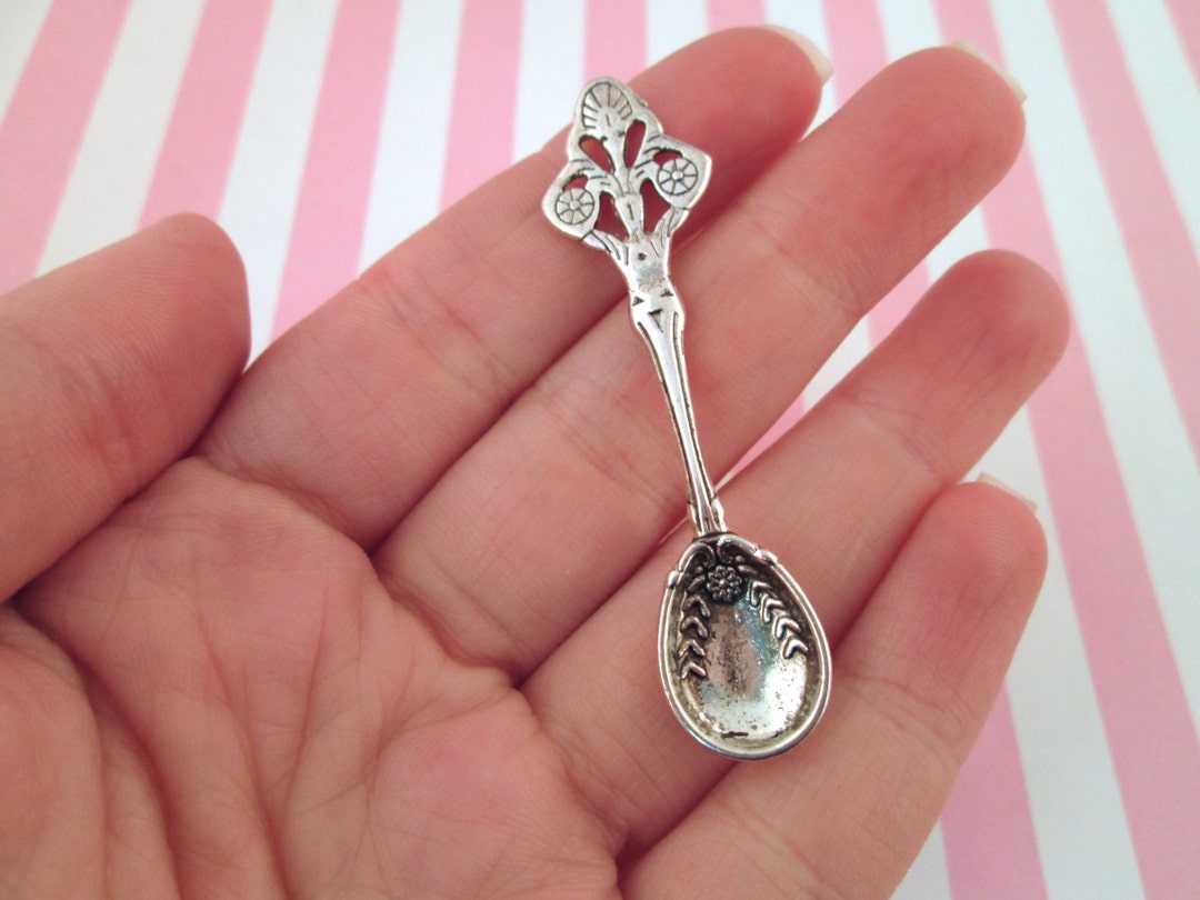 6 Large Silver Ornate Spoon Charm Pendants, #DH59 - Etsy