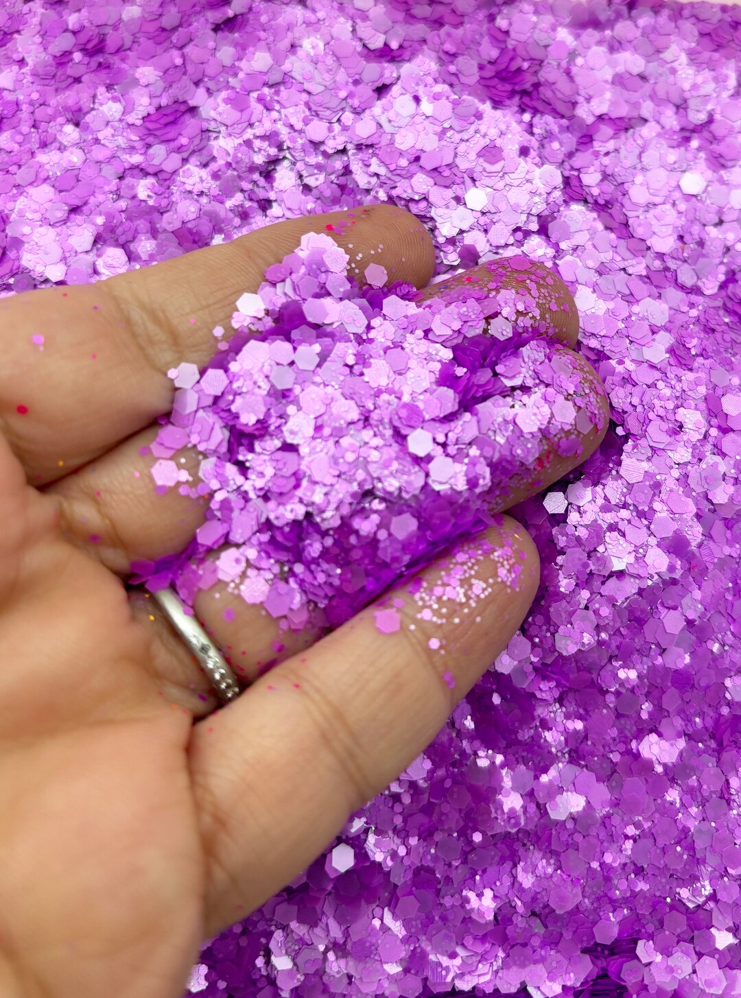 Neon Electric Purple Assorted Hexagon Solvent Resistant Glitter, Pick ...