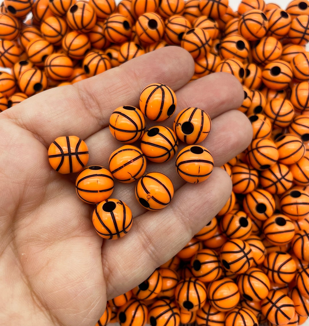 25 Acrylic Plastic Orange Basketball Beads, 12mm Round Resin Basket ...