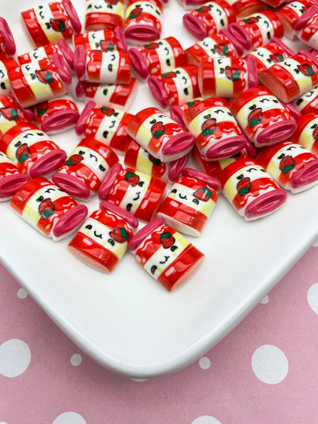 8 Cute Smiley Strawberry Jelly Jam Jar Flatbacked Resin Cabochons, Cute ...
