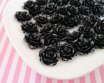 Black Roses, Resin Roses, Rose Flower Cabochons, 3pcs Rose Cabochons ...