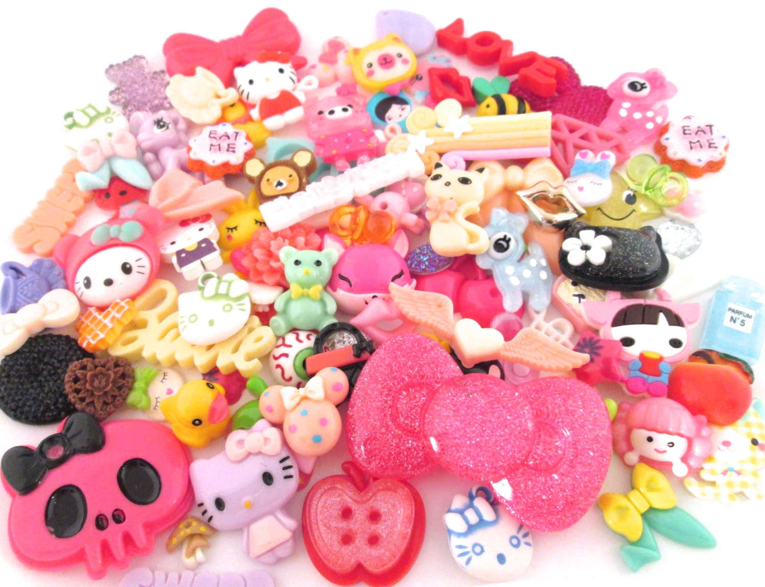 100pc Assorted Mix of Kawaii Flatbacked Resin Cabochon Cuteness, Flat ...