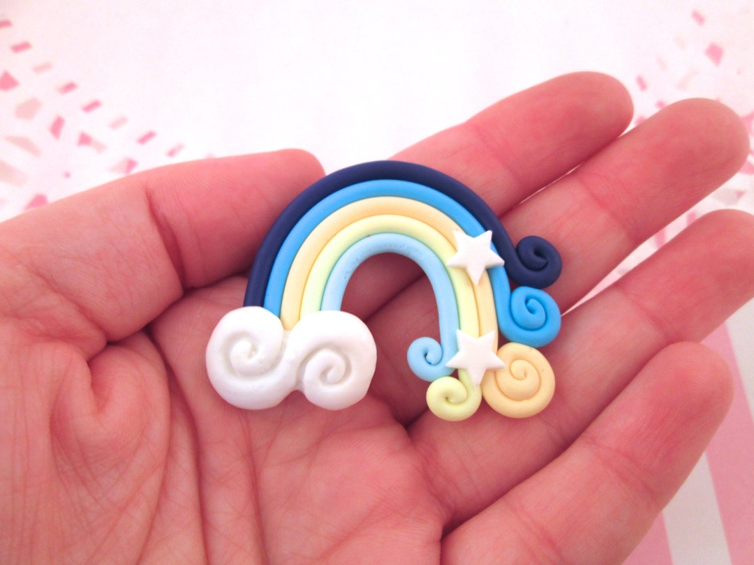 2 Blue Polymer Clay Rainbow Cabochons, Pastel Slime Cabs 402a - Etsy