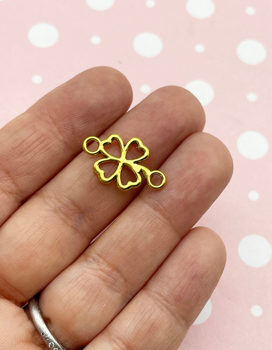 10 Gold Plated Clover Connecter Charms, 20mm Open Bezel Pendant ...