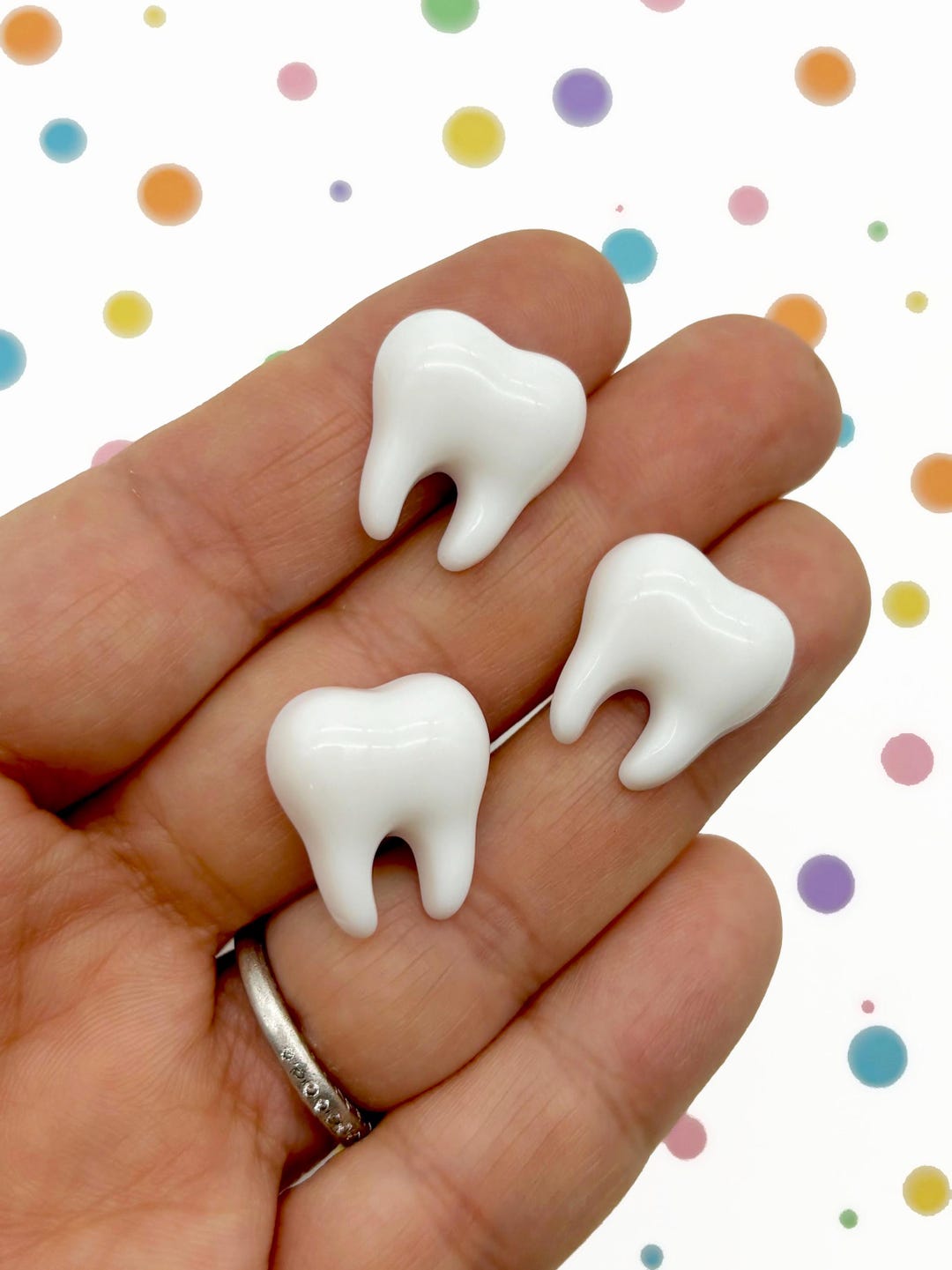 6 White Resin Flat Backed Teeth Cabochons, Cute Flatbacked Acrylic ...