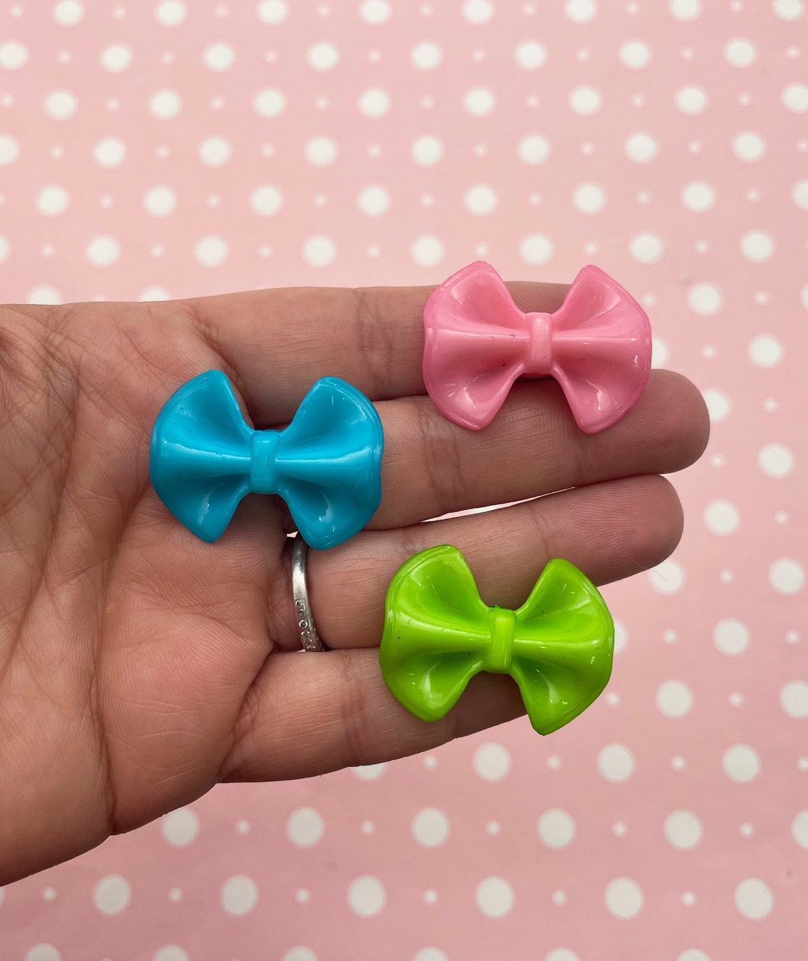 10 Multicolor Rainbow Flatbacked Resin Bow Cabochons, 31mm Cute Flat ...