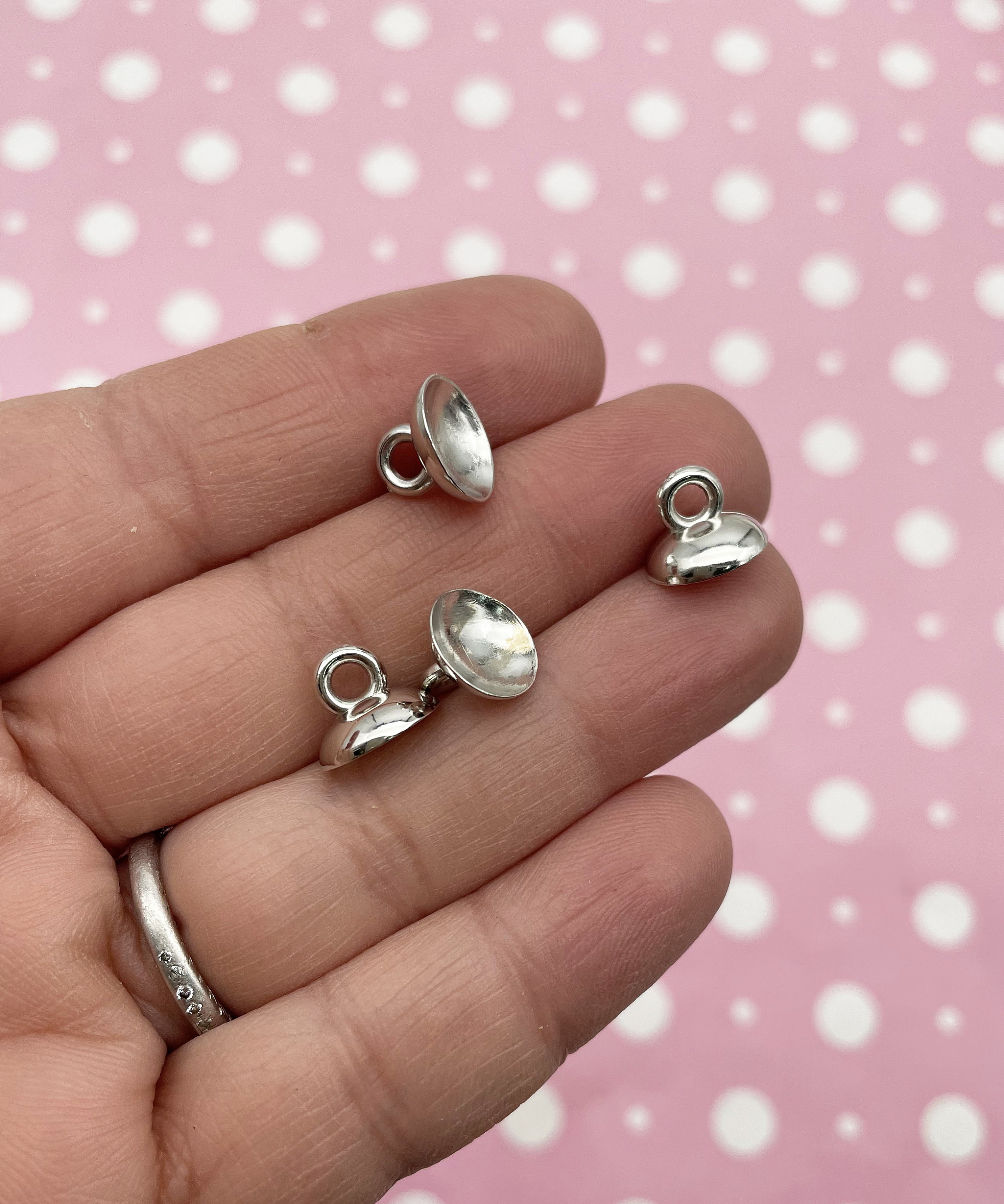 10 Silver Tone Bead Caps for Glass Dome Terrarium Pendant Sets, Pick ...
