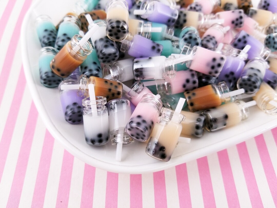 3 Assorted Miniature Boba Drink Cup LIMITED COLORS Glass Cabochons With ...
