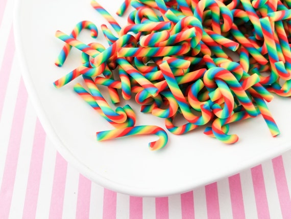 6 Polymer Clay Fruity Candy Canes Cute Swirl Fake Peppermint | Etsy