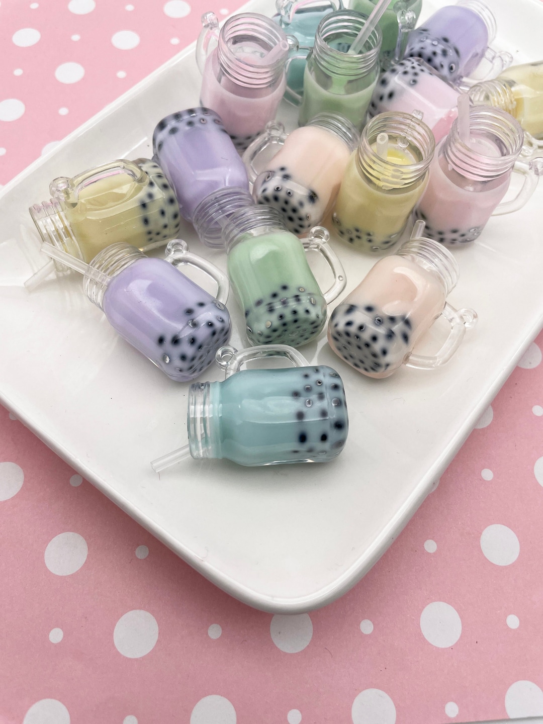 3 Assorted Miniature Boba Drink Cup Cabochons, Multicolor Cabochons ...
