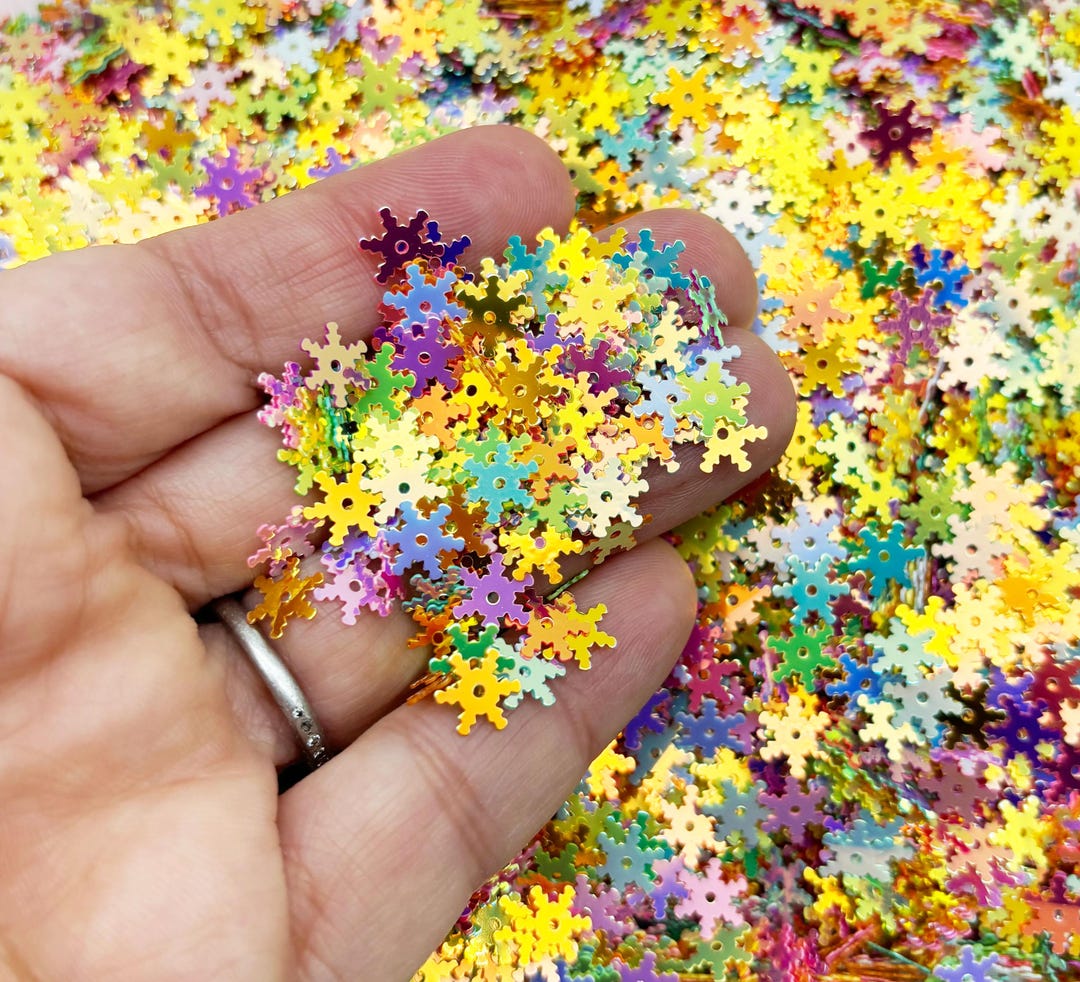 Multicolor AB 8mm Snowflake Christmas Glitter, Xmas Holiday Deco Sew on ...
