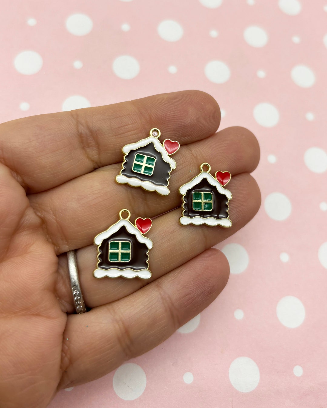 4 Gold Tone Metal Enamel Gingerbread House Xmas Christmas Holiday ...