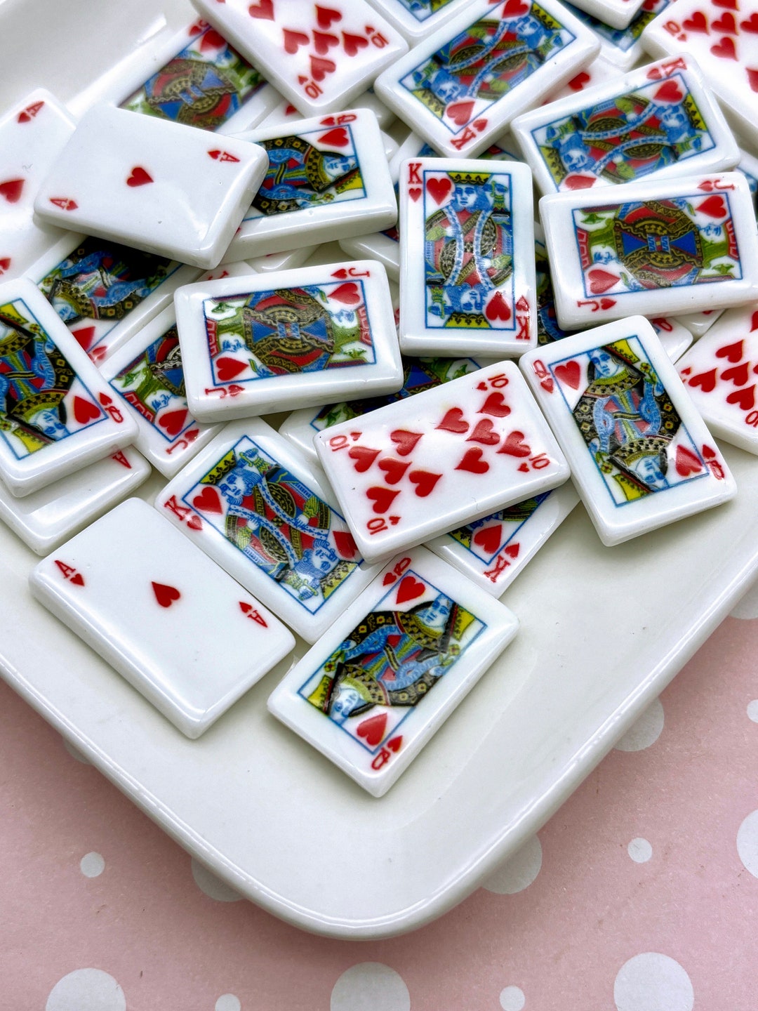 5 Flatbacked Resin White Playing Card Flatbacked Cabochons, Flat Backed ...